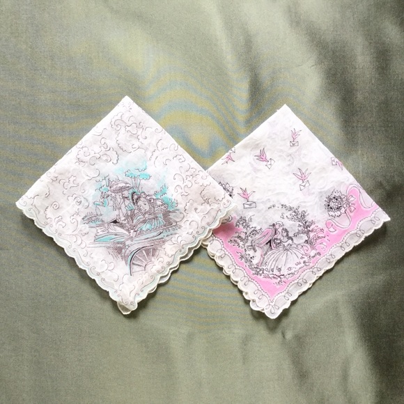 Vintage | Accessories | Lacy Look Vintage Handkerchiefs Sheer Wfigures ...